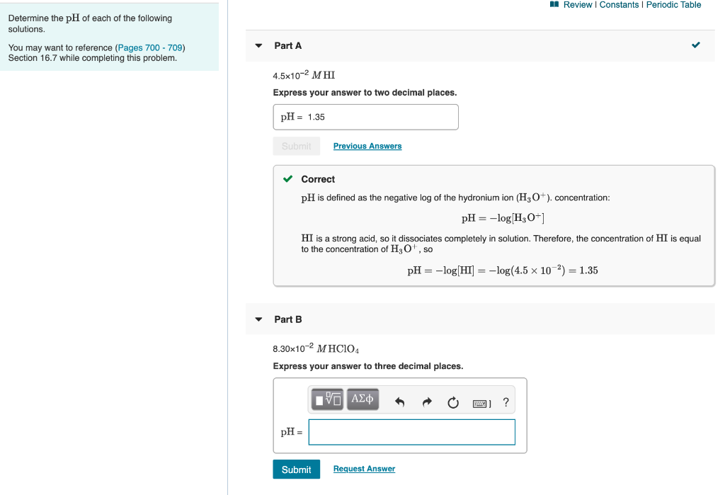 Solved M Review Constants Periodic Table Determine the pH of | Chegg.com