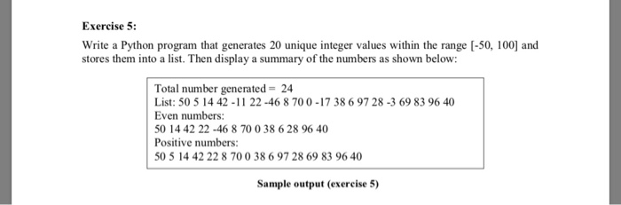 Solved Exercise 5: Write a Python program that generates 20 | Chegg.com