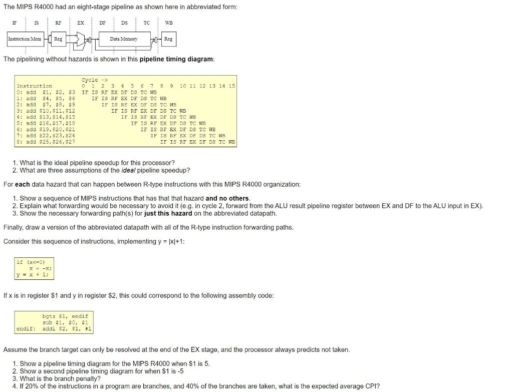 The MIPS R4000 had an eight-stage pipeline as shown | Chegg.com