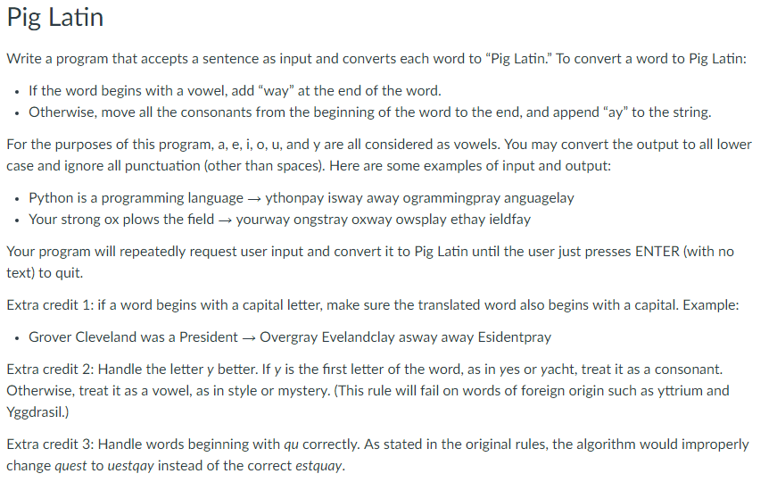 Solved Pig Latin Write a program that accepts a sentence as | Chegg.com