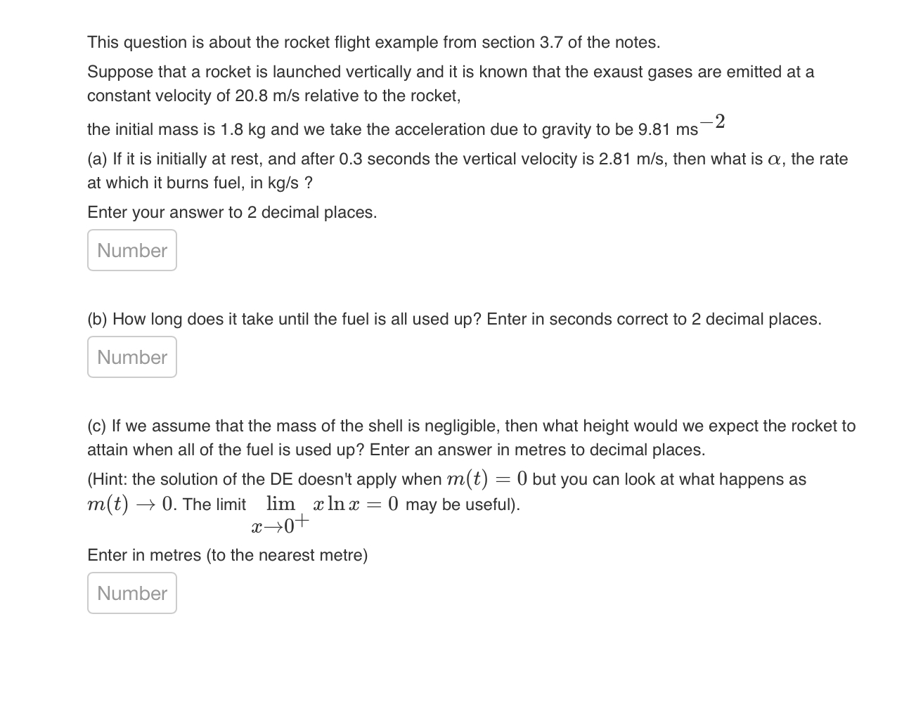 Solved This question is about the rocket flight example from | Chegg.com