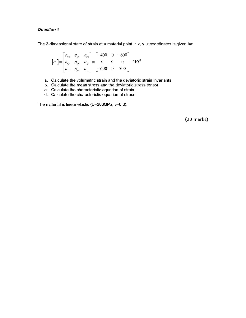 Solved The 3-dimensional state of strain at a material point | Chegg.com