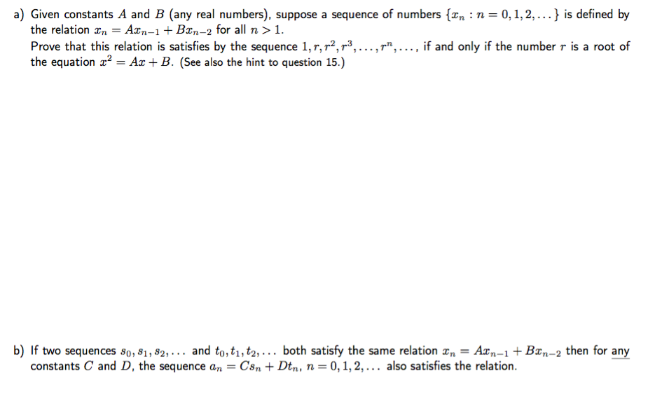Solved a) Given constants A and B (any real numbers), | Chegg.com