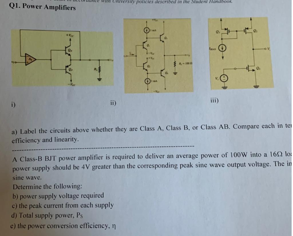 Solved Q1. Power Amplifiers i) ii) iii) a) Label the | Chegg.com