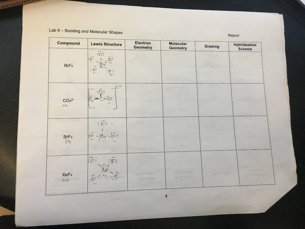 Solved Lab 9 - Bonding and Molecular Shapes Report | Chegg.com