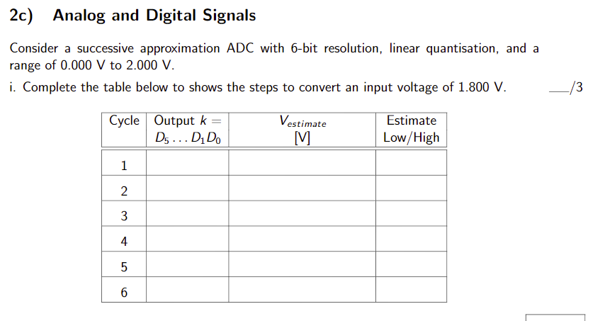 Solved 2c) Analog and Digital Signals Consider a successive | Chegg.com
