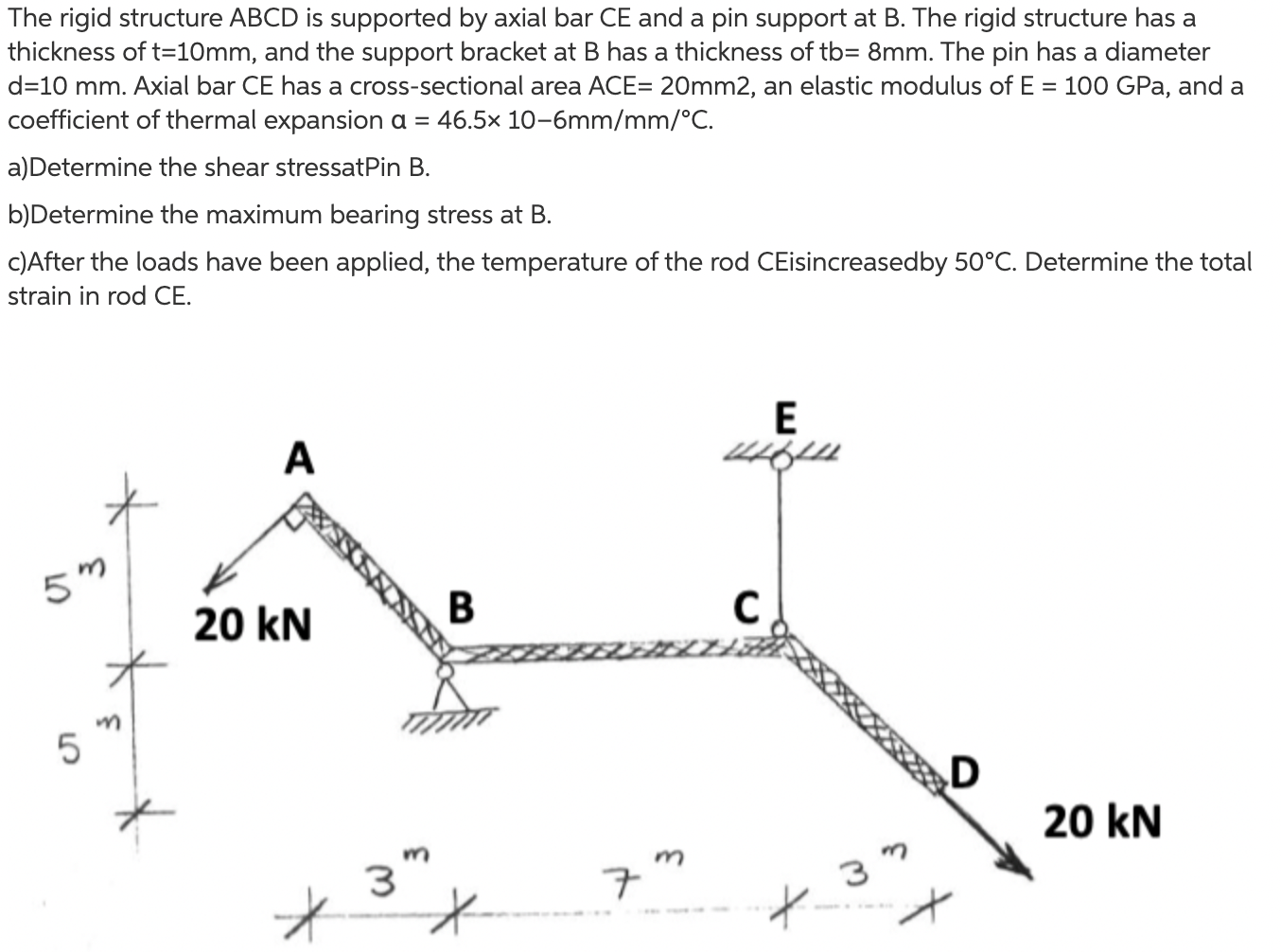 Solved The rigid structure ABCD is supported by axial bar CE | Chegg.com