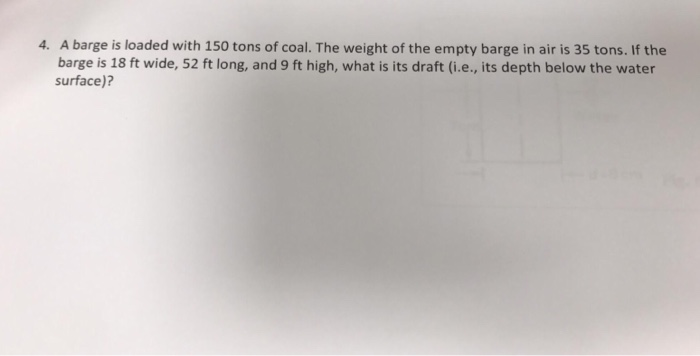 Solved 4. A barge is loaded with 150 tons of coal. The | Chegg.com