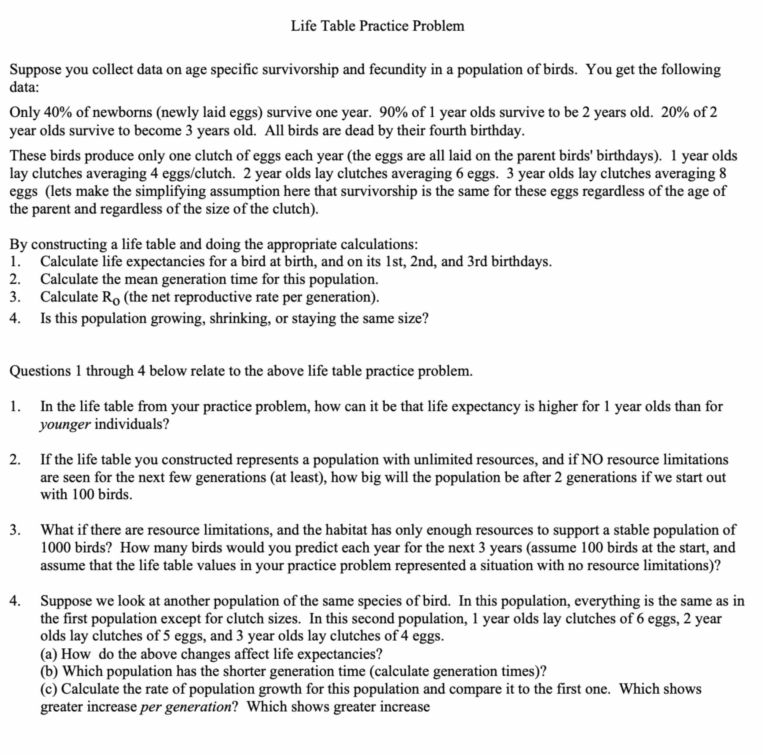 Solved Life Table Practice ProblemSuppose you collect data | Chegg.com