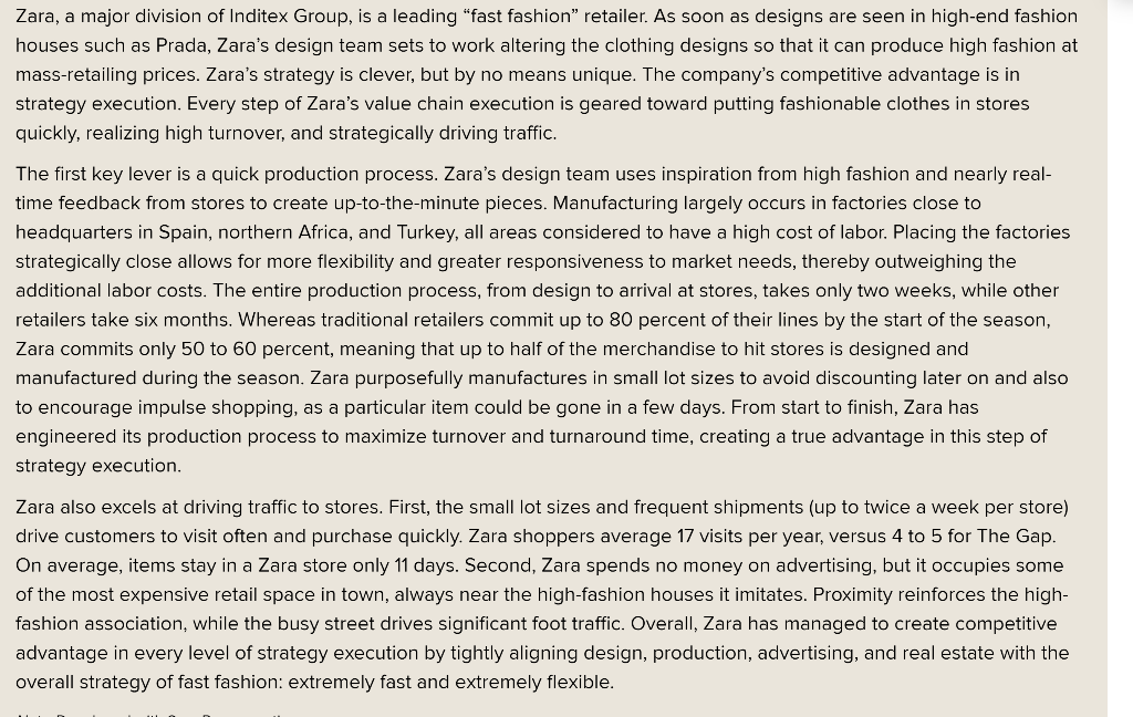 Solved How do Zara’s capabilities lead to a quick production | Chegg.com