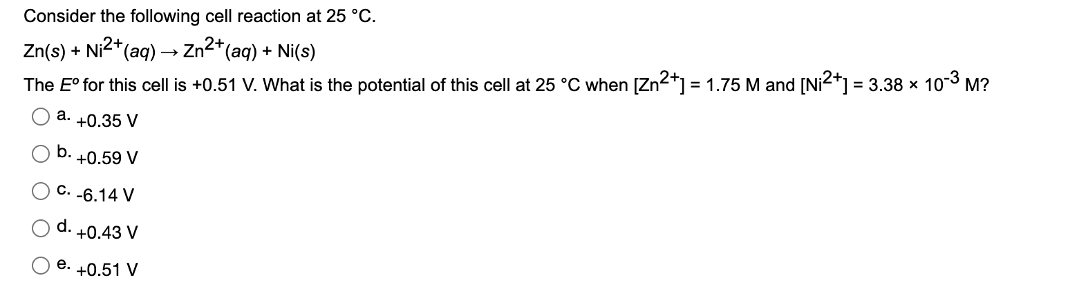 Solved Consider The Following Cell Reaction At 25 °c Zn S
