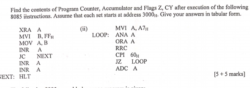 Find the contents of Program Counter, Accumulator and | Chegg.com