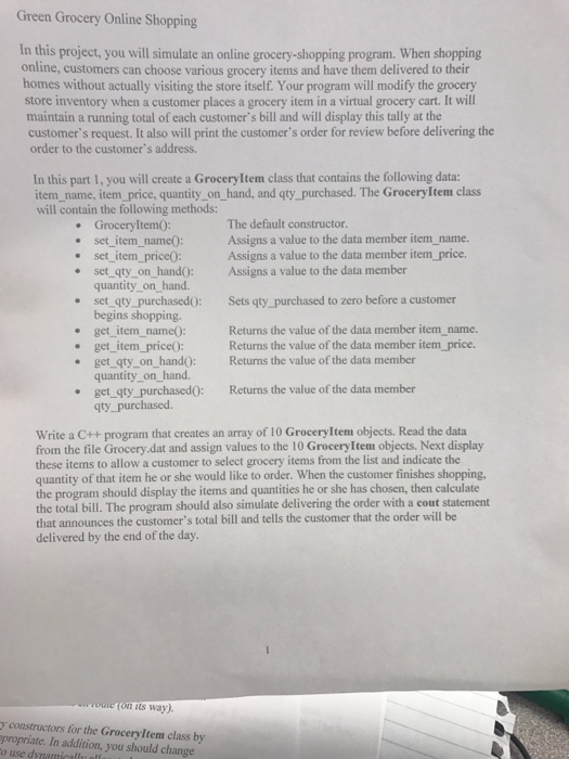 Solved Green Grocery Online Shopping In this project you | Chegg.com