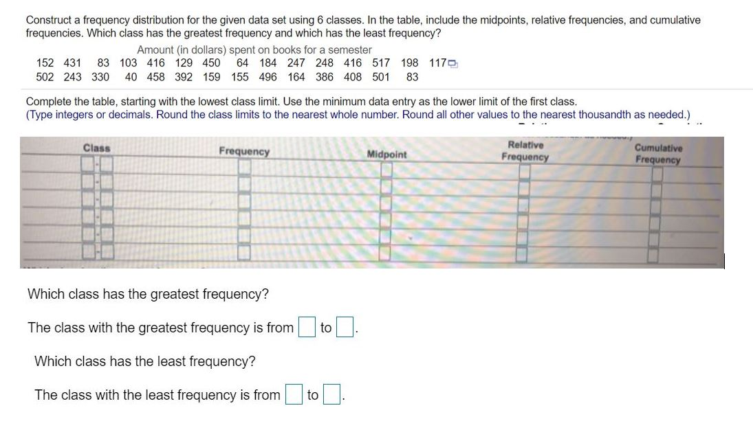 Solved Construct a frequency distribution for the given data | Chegg.com
