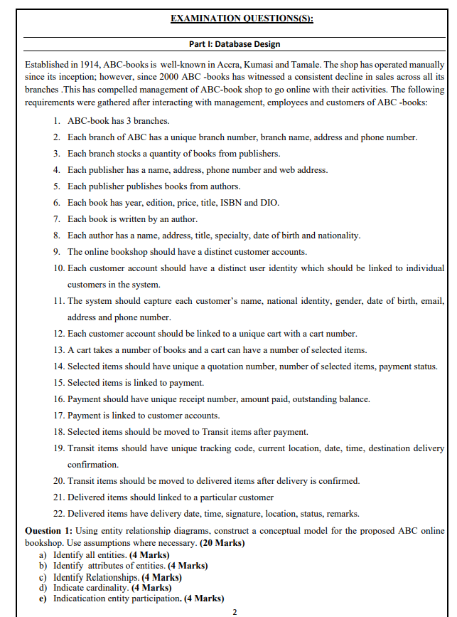 Solved EXAMINATION QUESTIONS(S): Part I: Database Design | Chegg.com