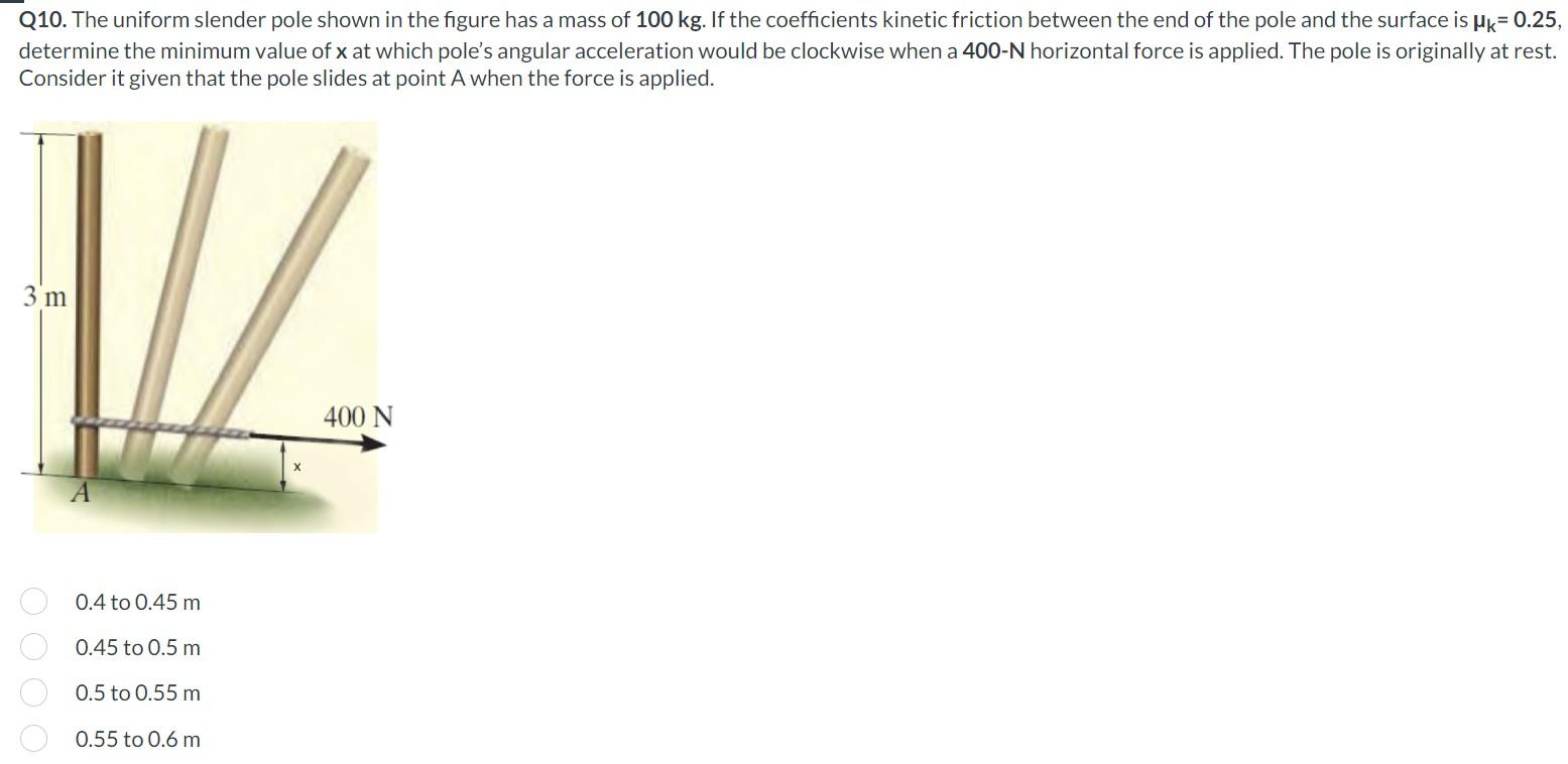 Solved Q10. The uniform slender pole shown in the figure has | Chegg.com