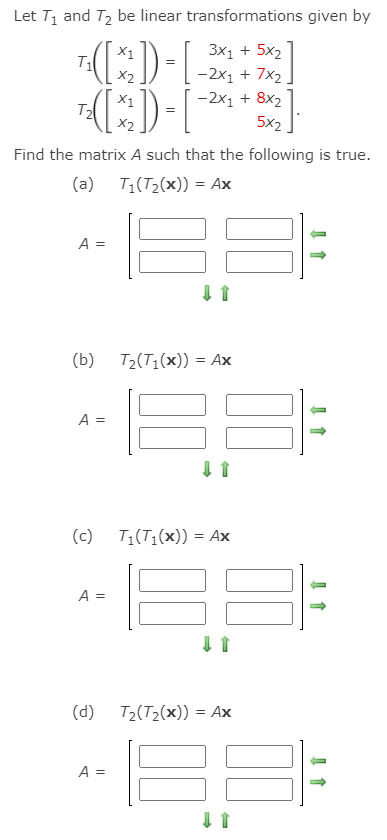 Solved Let T1 and T2 be linear transformations given by 3x1 | Chegg.com