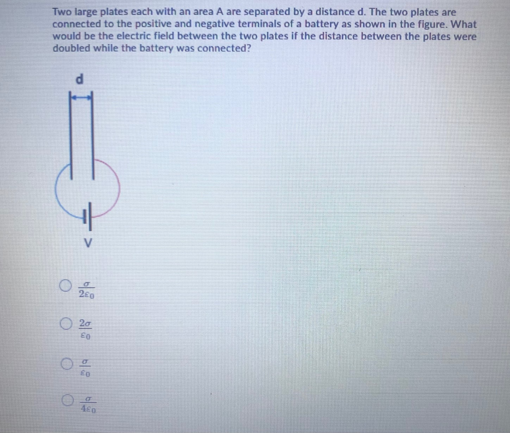Solved Two large plates each with an area A are separated by | Chegg.com