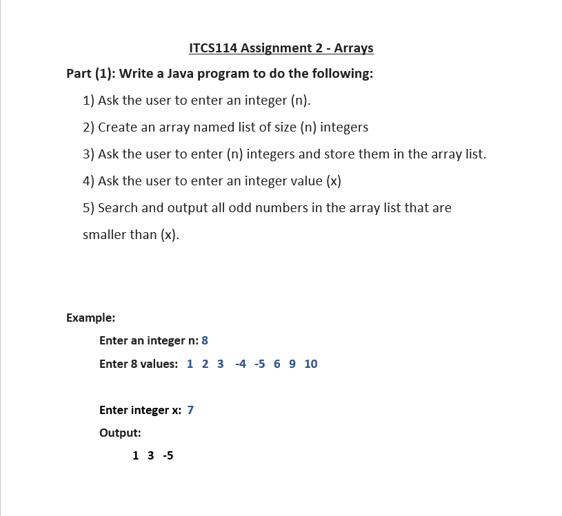 Solved Itcs114 Assignment 2 Arrays Part 1 Write A Java 9243
