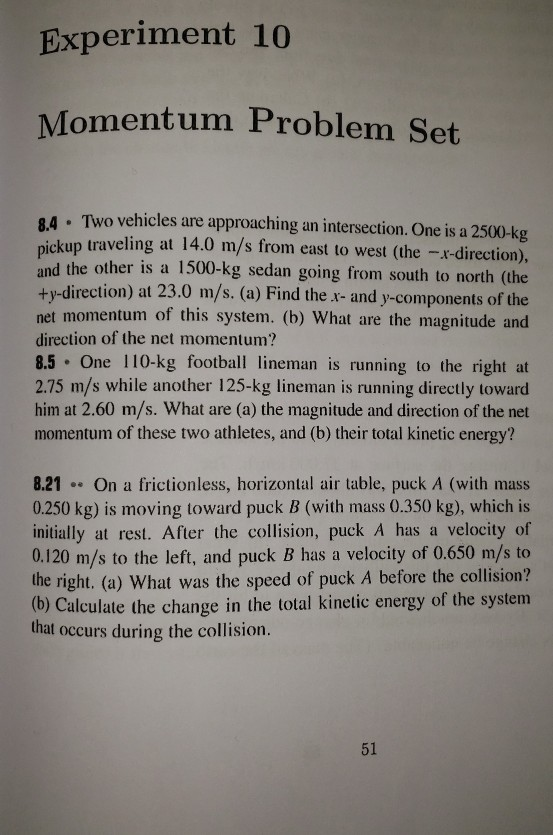 Solved Experiment 10 Momentum Problem Set 4. Two vehicles | Chegg.com