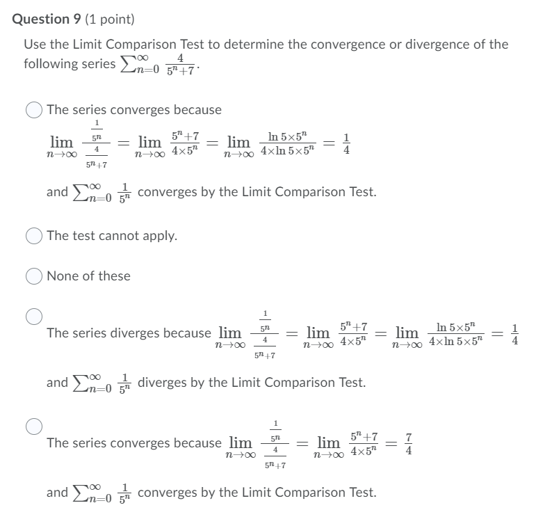 Solved Question 9 (1 point) Use the Limit Comparison Test to | Chegg.com