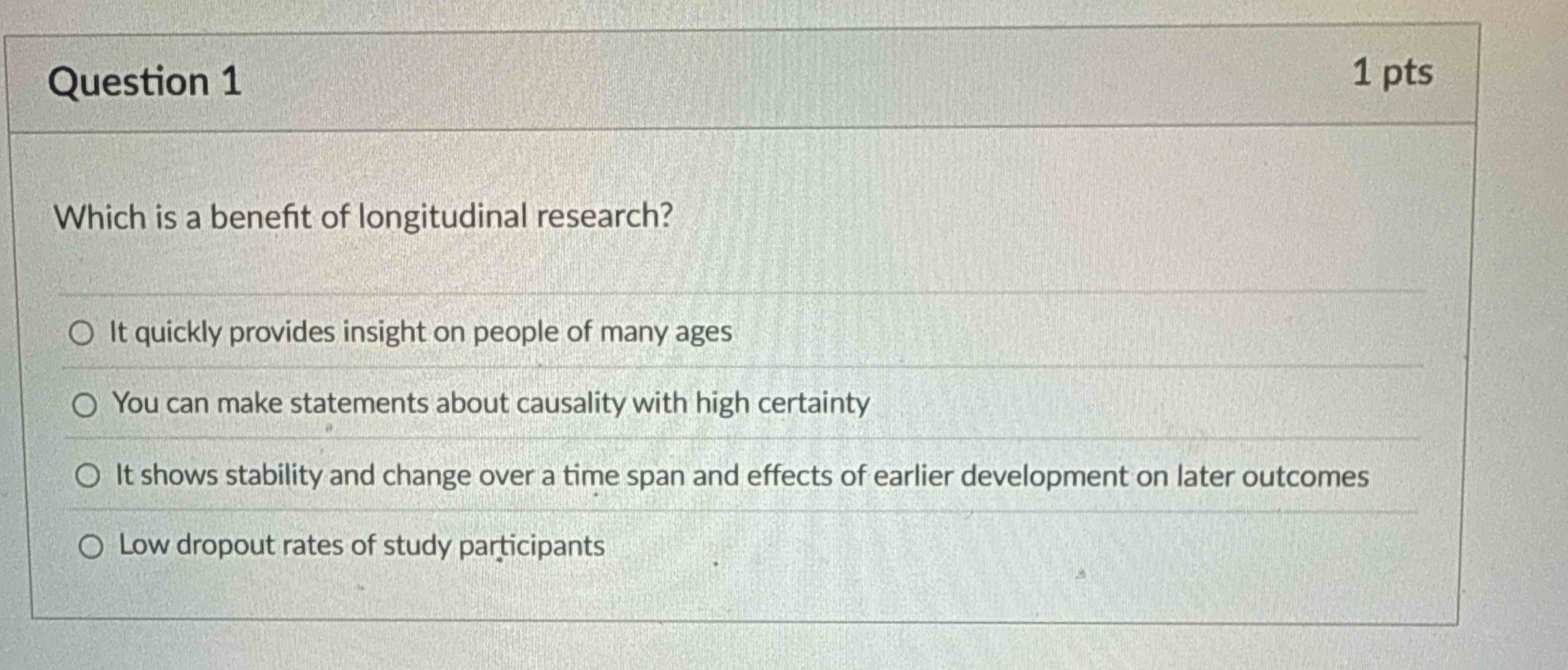 Solved Question 1Which is a benefit of longitudinal | Chegg.com