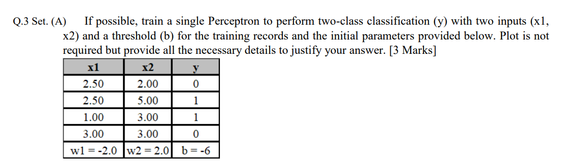 Solved Q.3 Set. (A) If possible, train a single Perceptron | Chegg.com