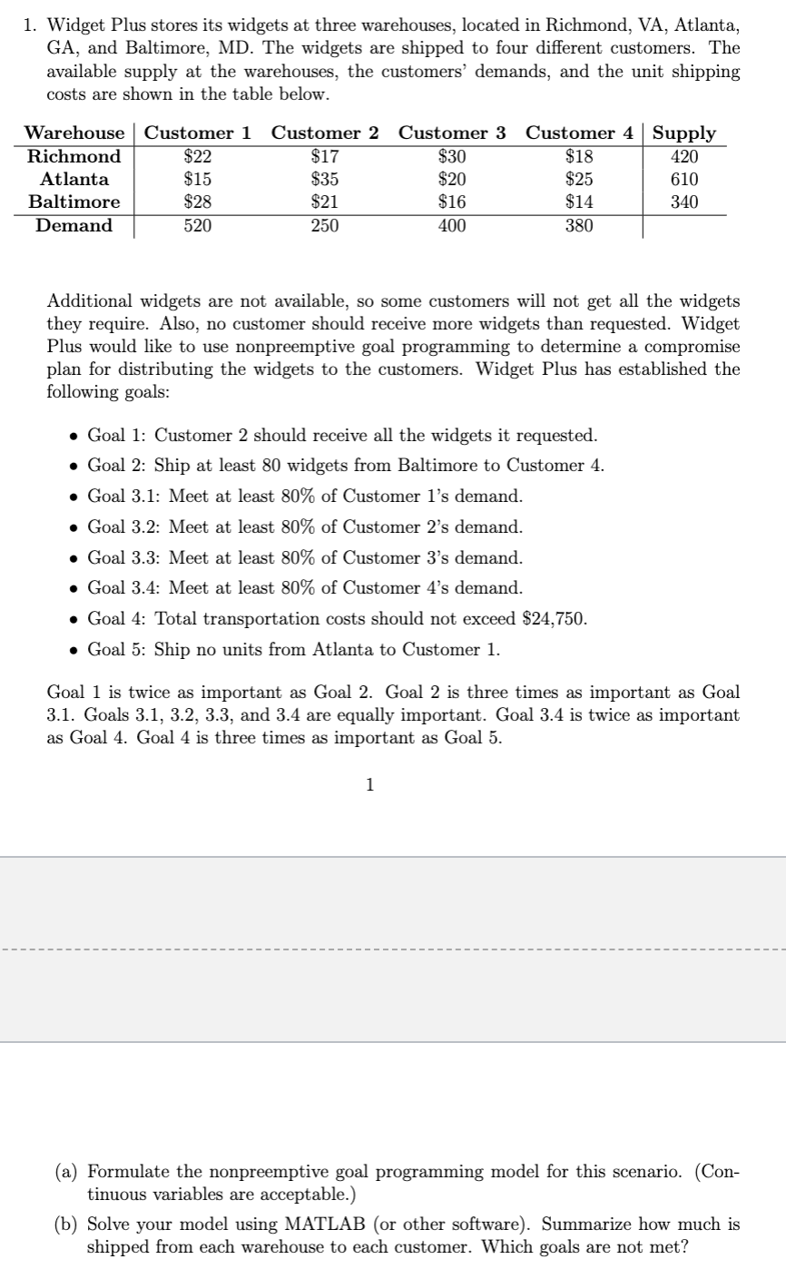 Solved 1. Widget Plus stores its widgets at three | Chegg.com
