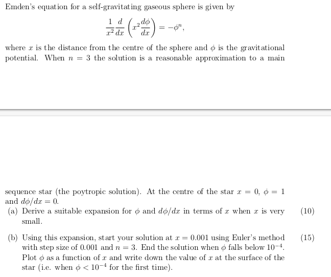 Emden's equation for a self-gravitating gaseous | Chegg.com
