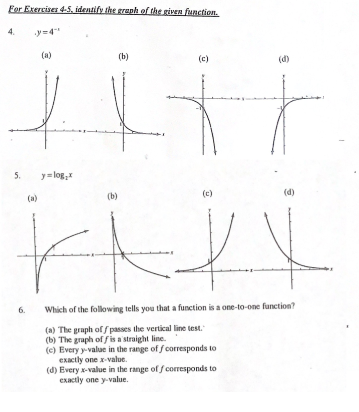 Solved For Exercises 4-5, identify the graph of the given | Chegg.com