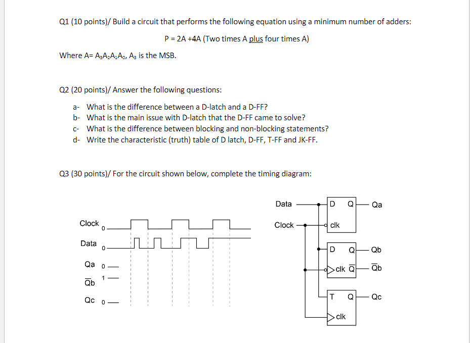 Solved Q1 (10 points)/Build a circuit that performs the | Chegg.com