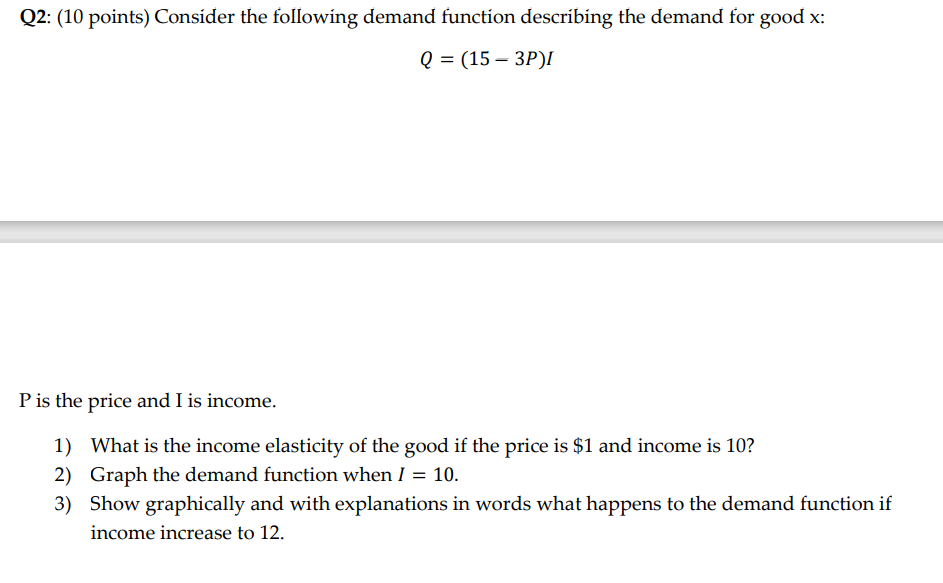 Solved Q2: (10 points) Consider the following demand | Chegg.com