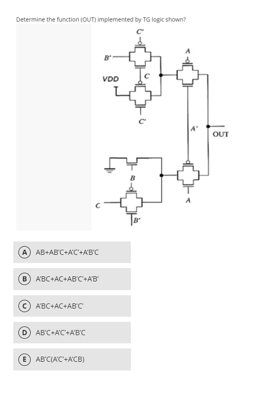 Solved Determine the function (OUT) implemented by TG logic | Chegg.com