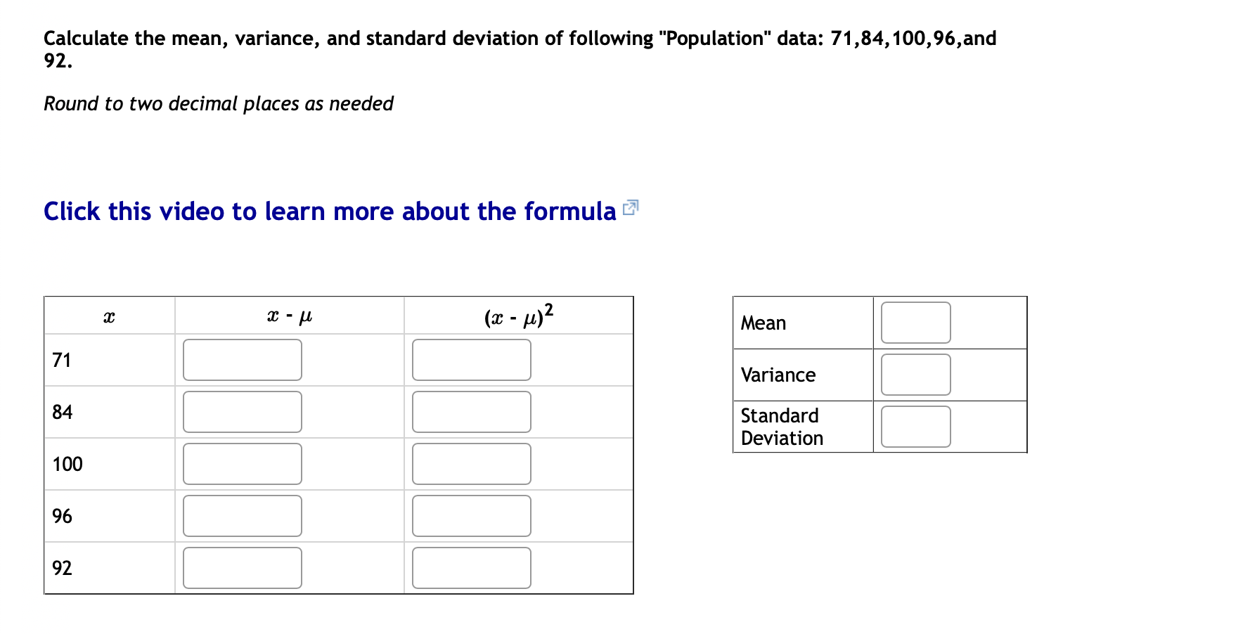 Solved Calculate the mean, variance, and standard deviation | Chegg.com