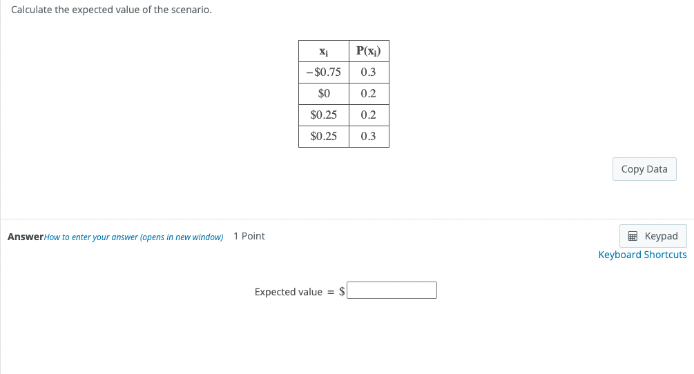Solved Calculate the expected value of the scenario. Answer | Chegg.com