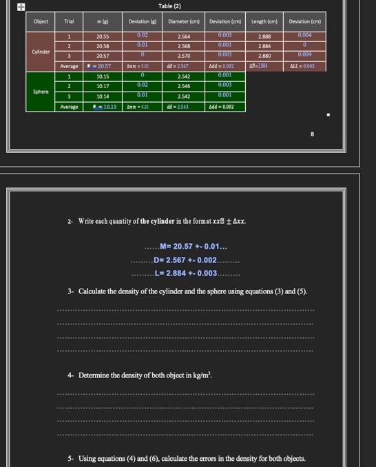 Solved Object Trial m(s) Deviation (B) Diameter (cm) | Chegg.com