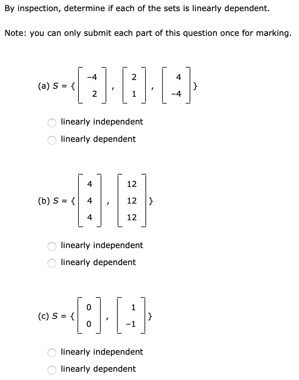 Solved Determine whether the set Š is linearly independent | Chegg.com