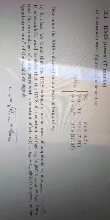 Solved 3.1 RMS power (7 marks) a) A sawtooth wave (figure | Chegg.com