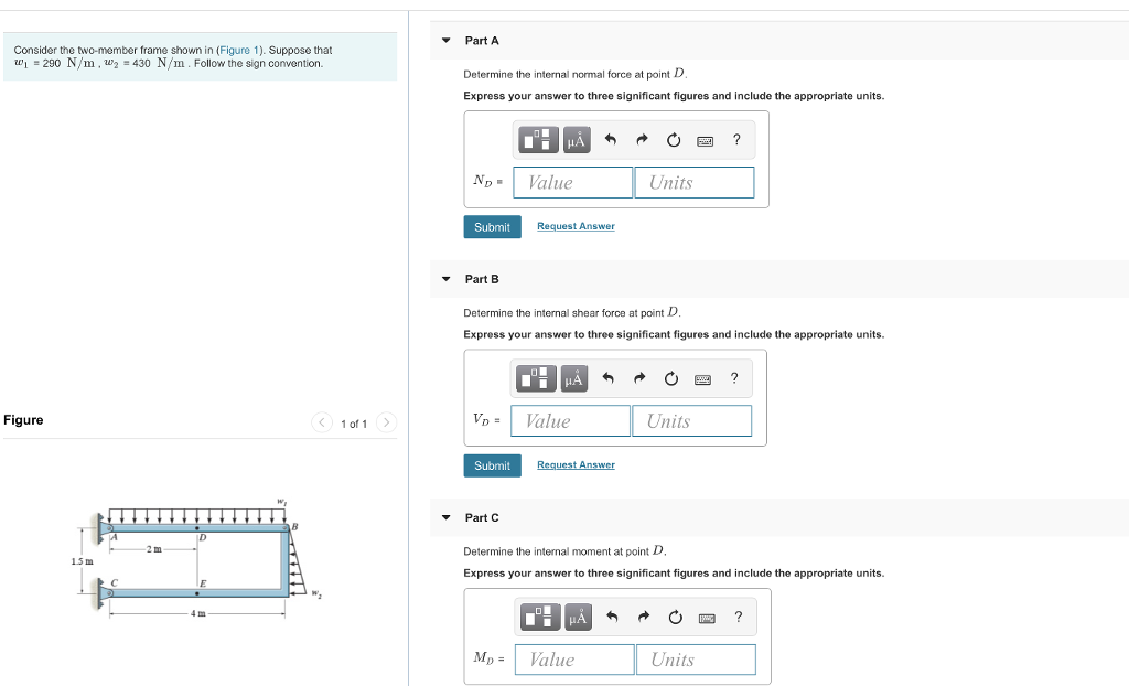 Solved Consider the two-member frame shown in (Figure 1). | Chegg.com