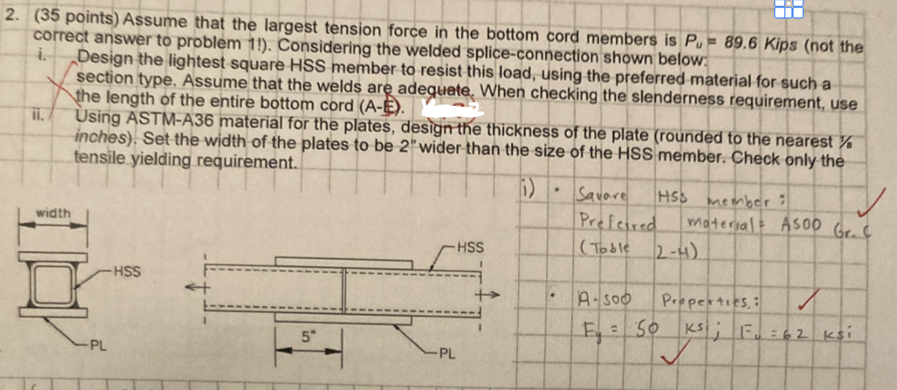 2. (35 points) Assume that the largest tension force | Chegg.com