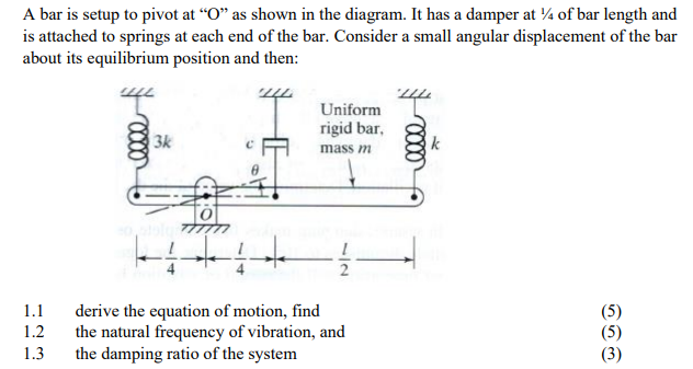 Solved A bar is setup to pivot at "O" as shown in the | Chegg.com