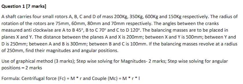 Solved Question 1 [7 ﻿marks]A shaft carries four small | Chegg.com