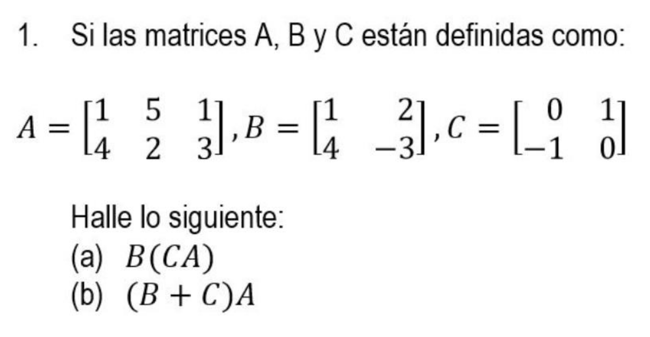 Solved If matrix A, B and C are defined as: Find the | Chegg.com