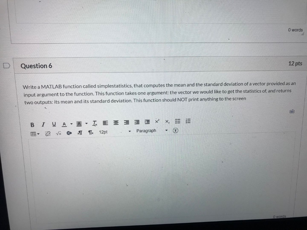 Solved O Words Question 6 12 Pts Write A Matlab Function 1108