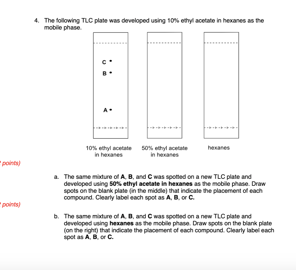 Solved The following TLC plate was developed using 10% | Chegg.com