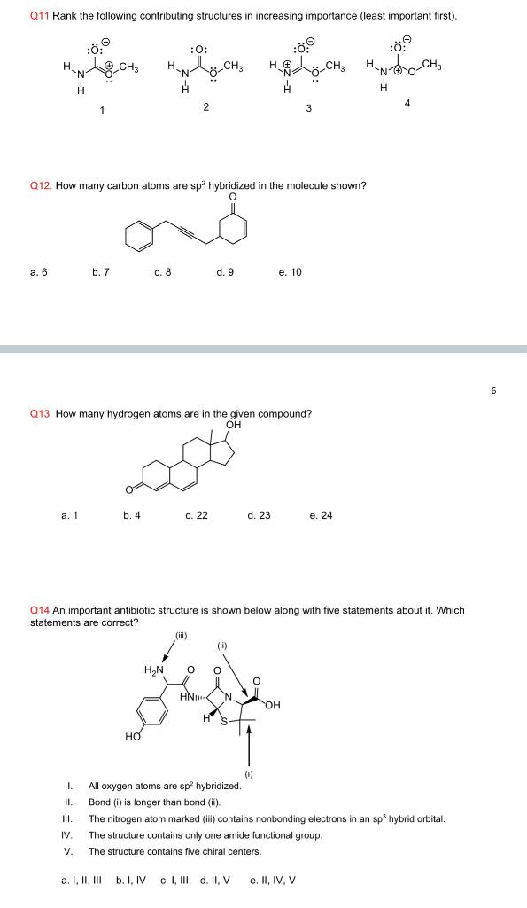 Solved Q11 Rank the following contributing structures in | Chegg.com