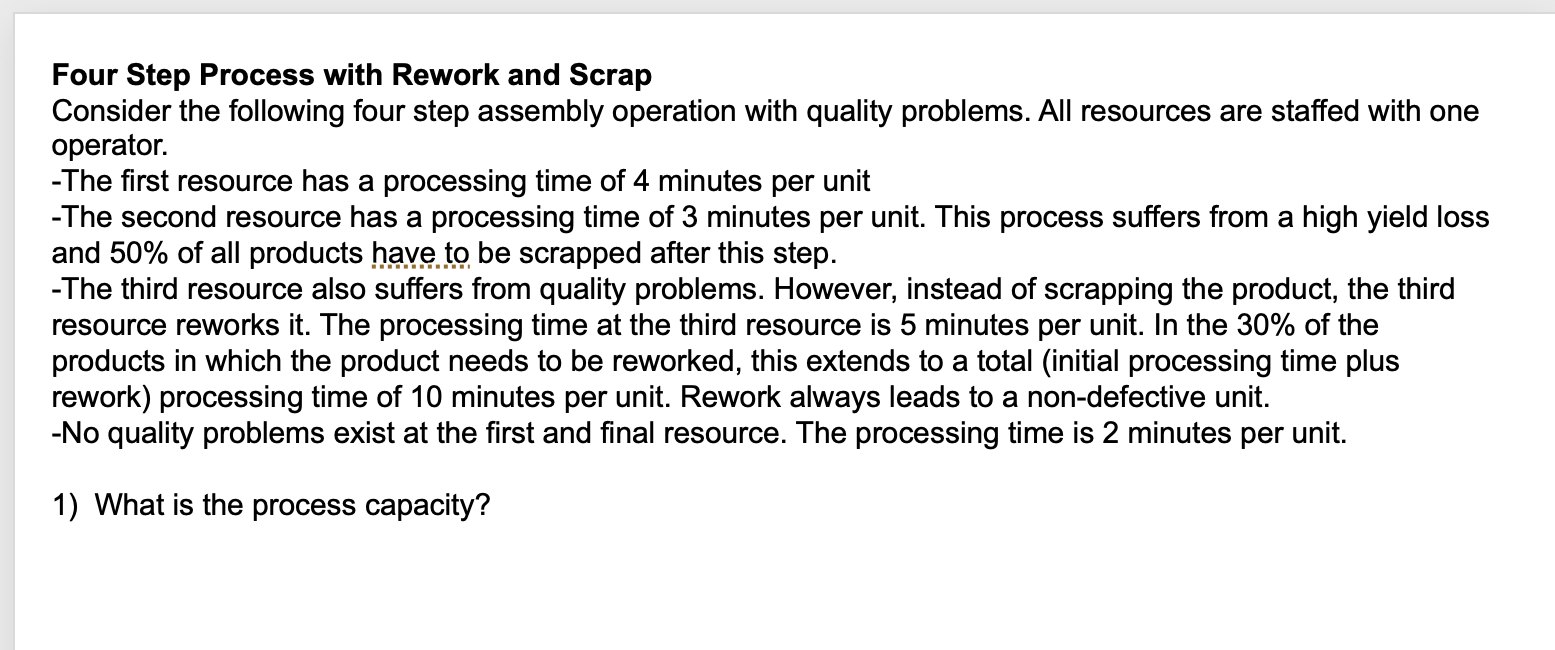 Solved Four Step Process with Rework and Scrap Consider the | Chegg.com