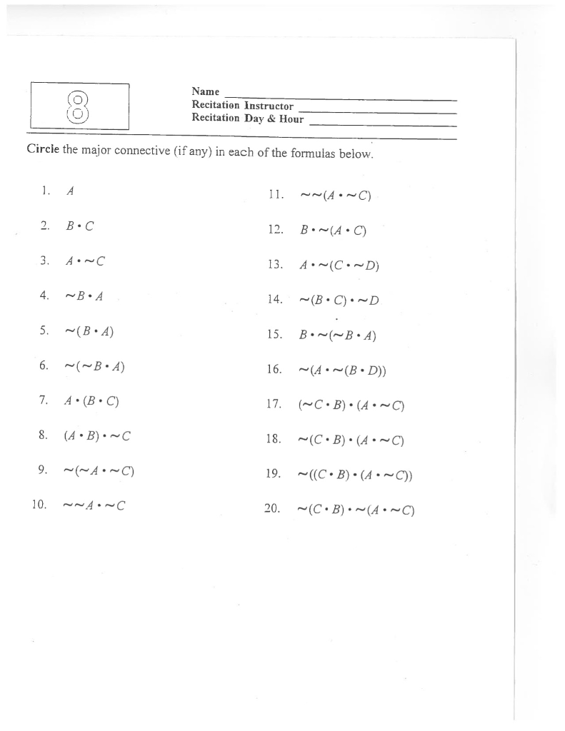 Name Recitation Instructor Recitation Day & Hour | Chegg.com
