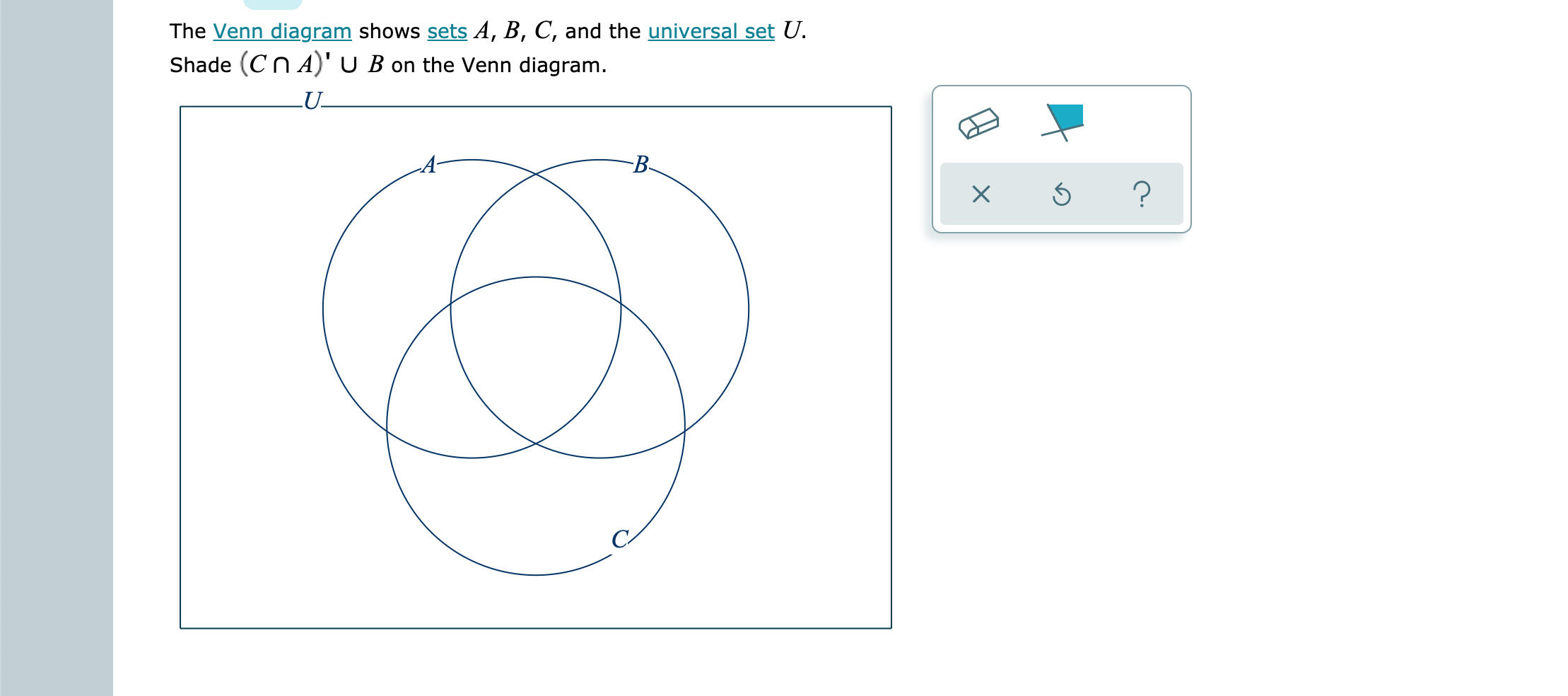 Solved The Venn diagram shows sets A, B, C, and the | Chegg.com