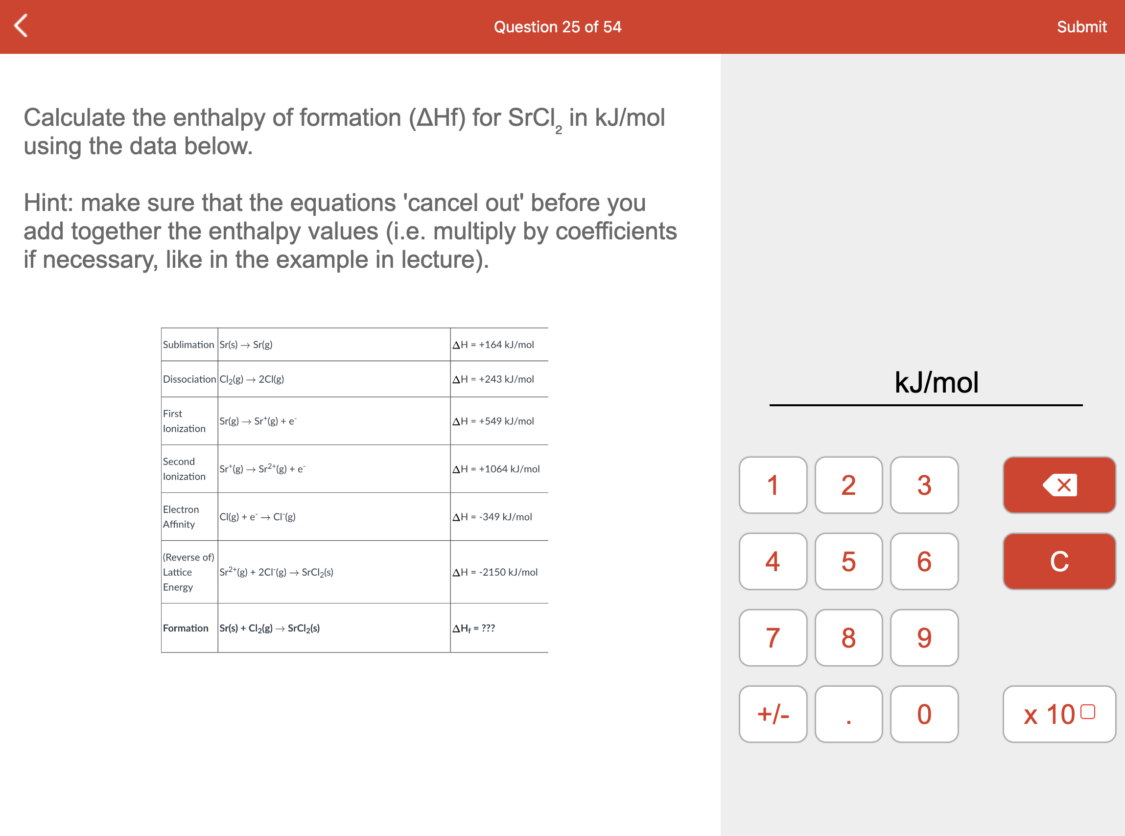 Solved Calculate the enthalpy of formation (ΔHf) for SrCl2 | Chegg.com